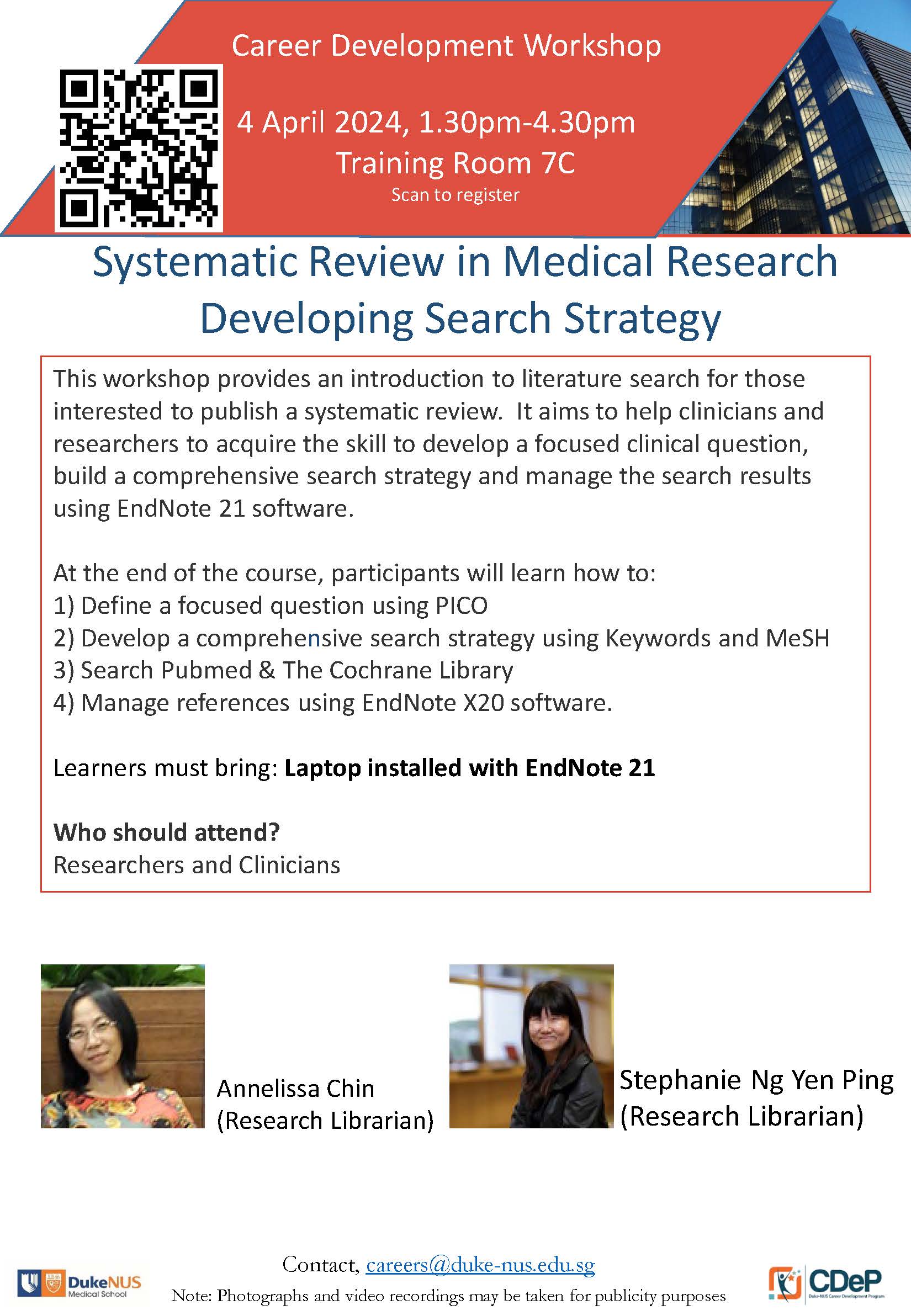 Career Development Workshop: Systematic Review in Medical Research Developing Search Strategy