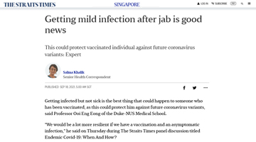 Getting mild infection after jab is good news (Straits Times)