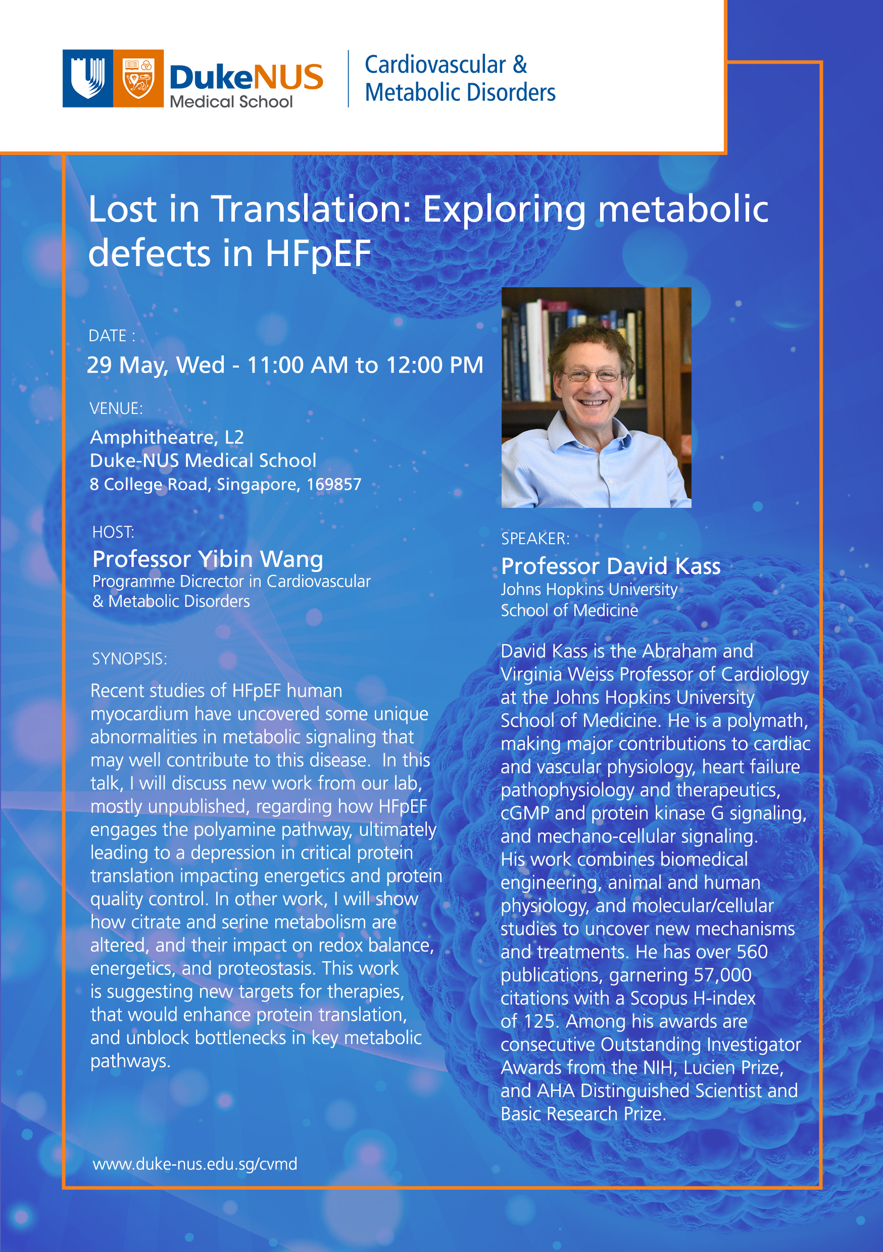 RESCHEDULE: Excellence Series Seminar Talk by Prof David Kass - "Lost ...