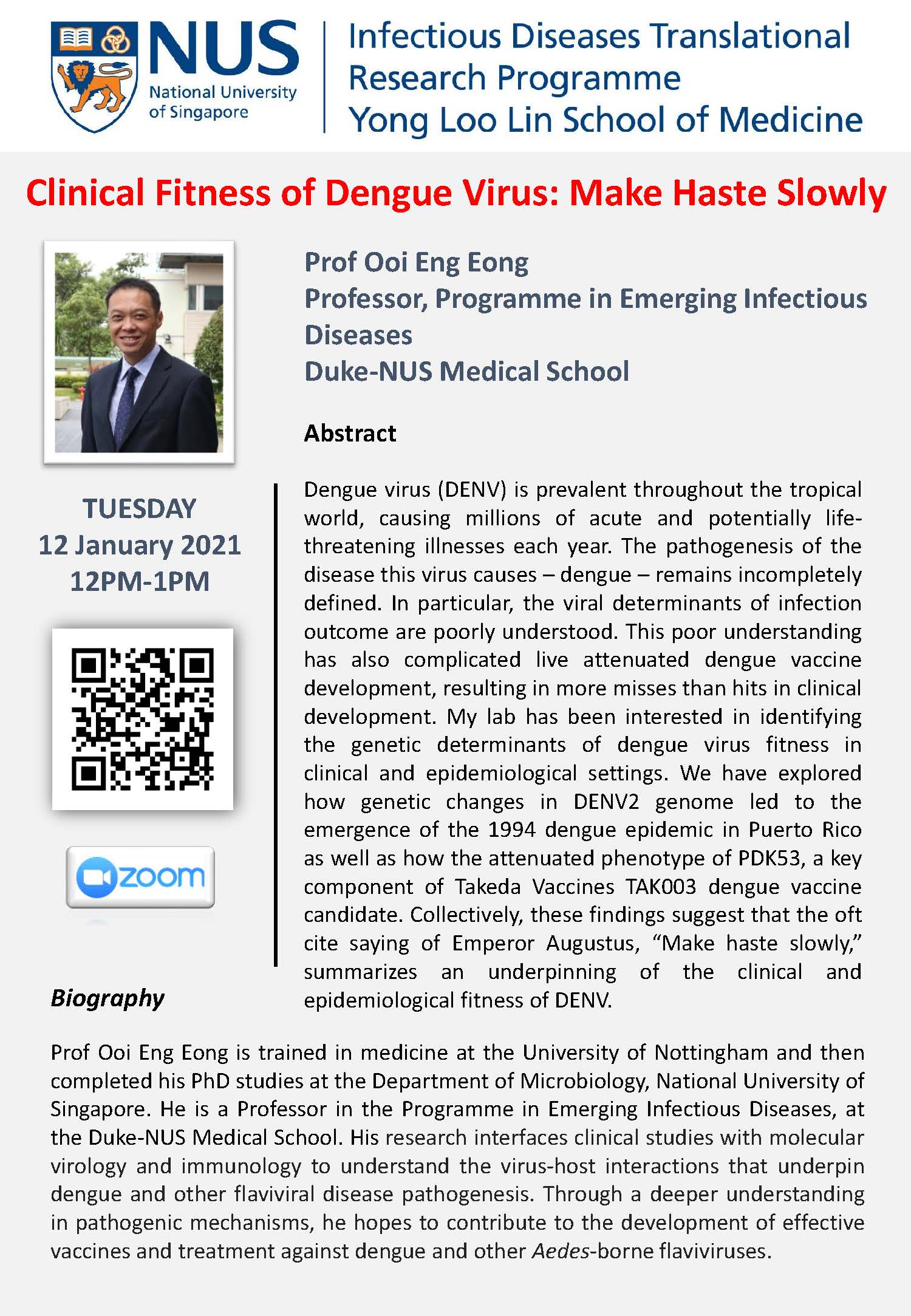 [Seminar] Clinical Fitness of Dengue Virus: Make Haste Slowly