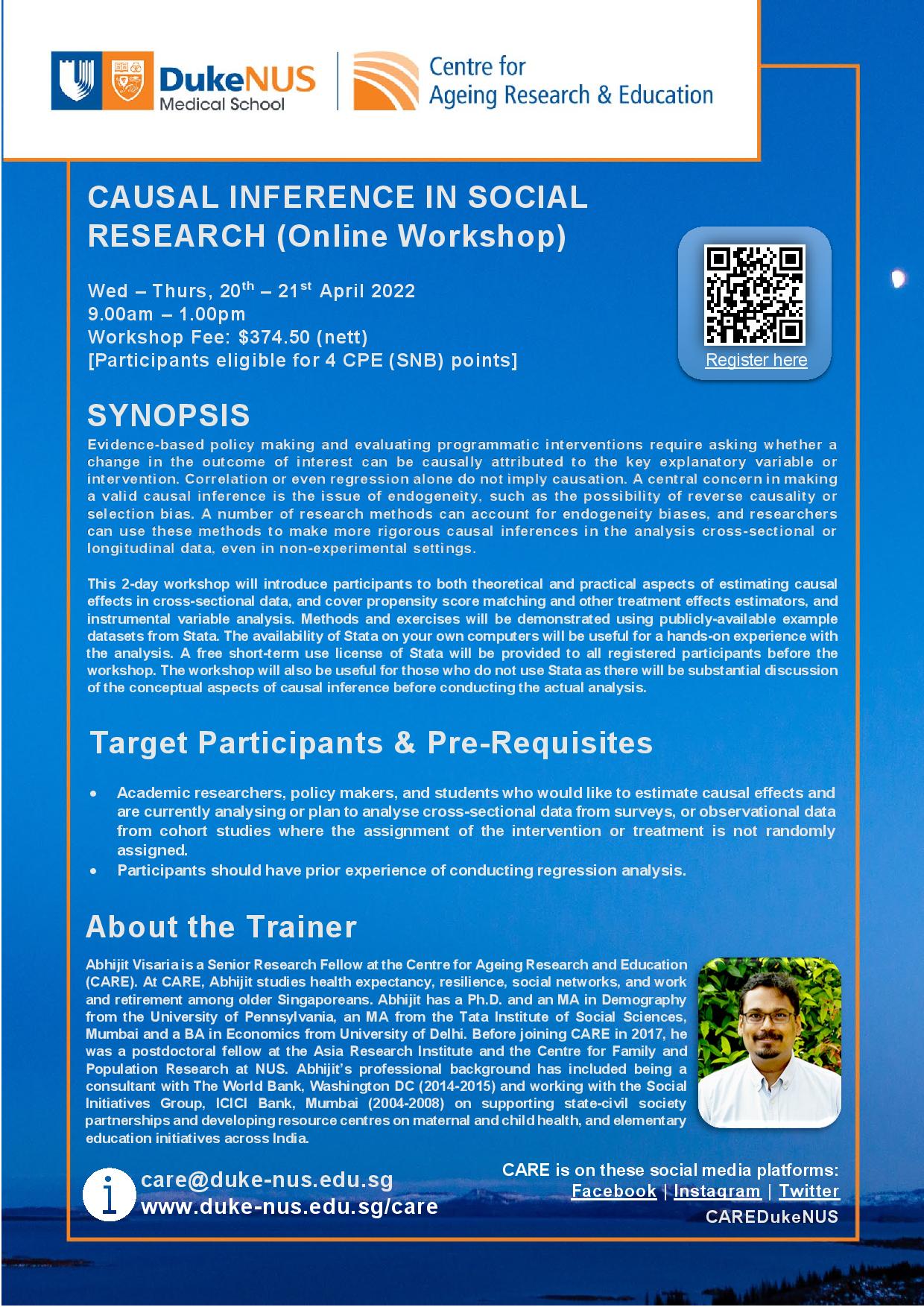 Causal Inference in Social Research Workshop (Online)