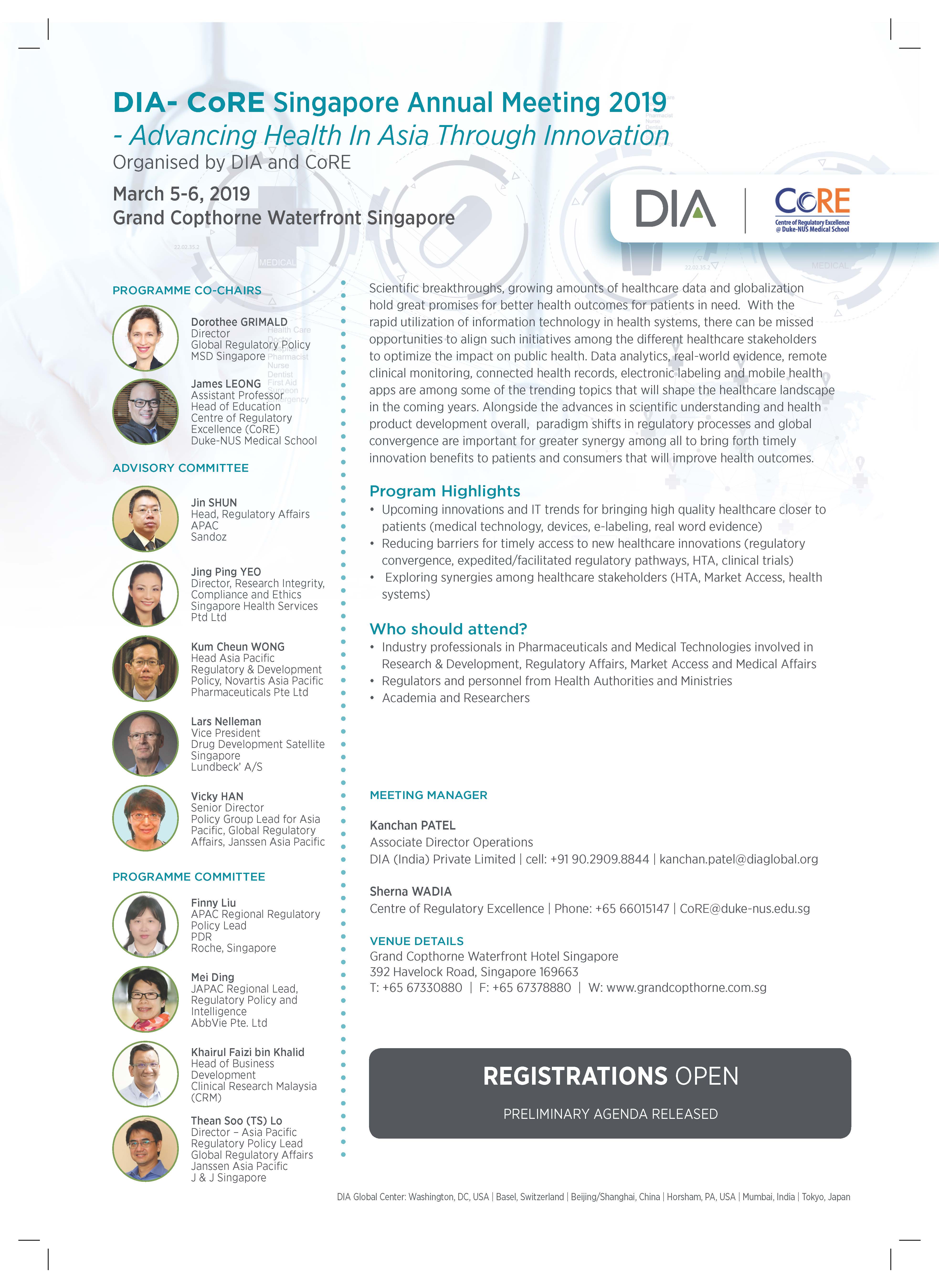 2019 DIA-CoRE Singapore Annual Meeting: Advancing Health in Asia ...