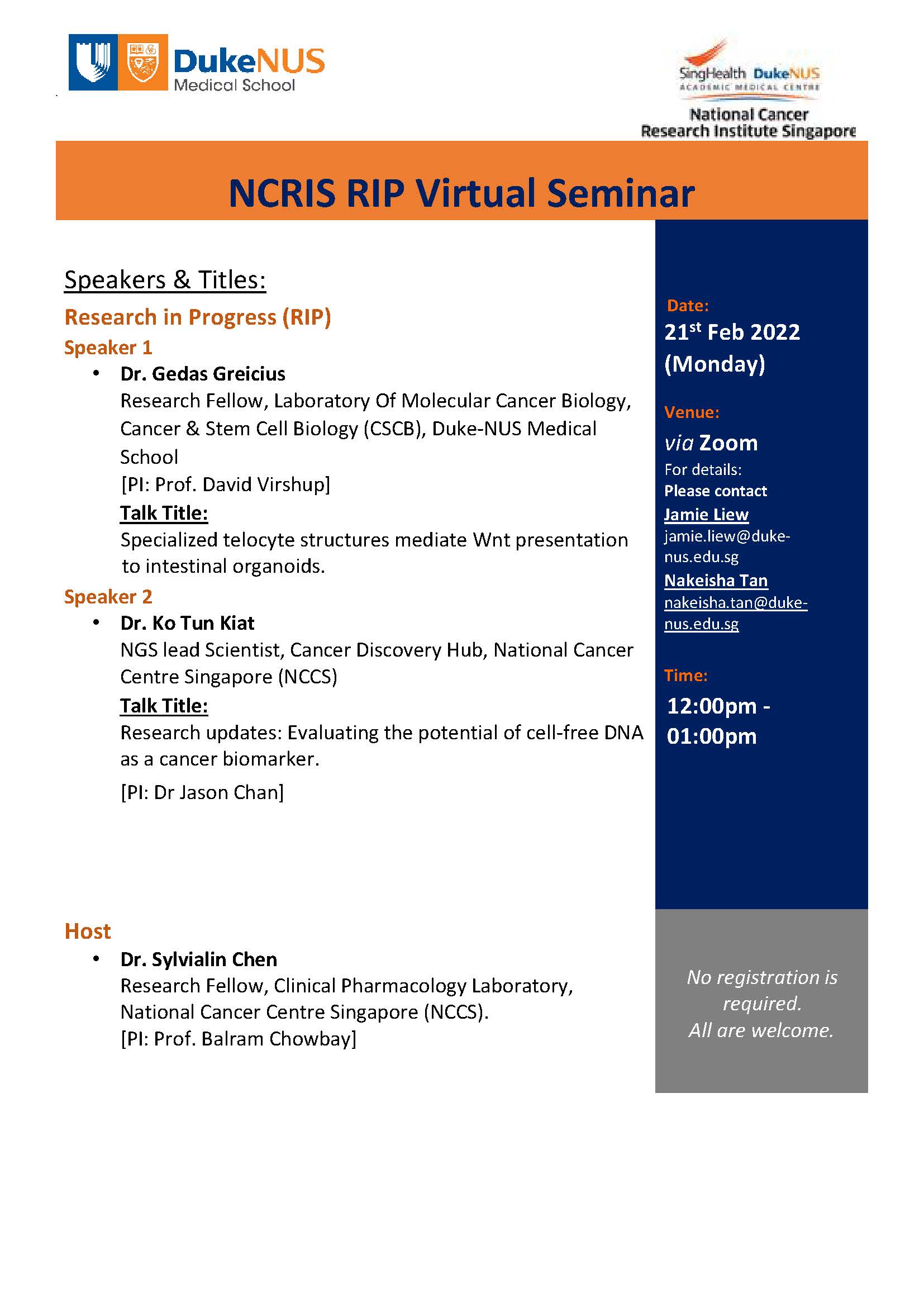 NCRIS Research in Progress (RIP) Meeting on 21 February 2022 (Mon) @12pm, Virtual Seminar via Zoom