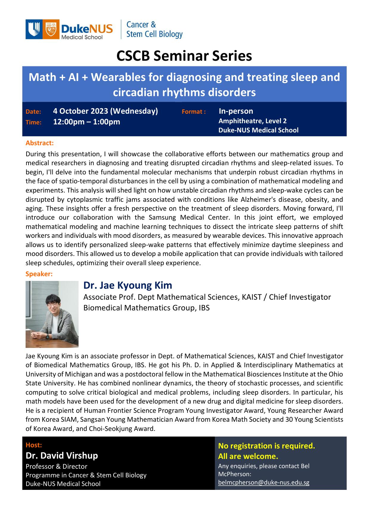 Noon Seminar: Dr. Jae Kyoung Kim - “Math + AI + Wearables for ...
