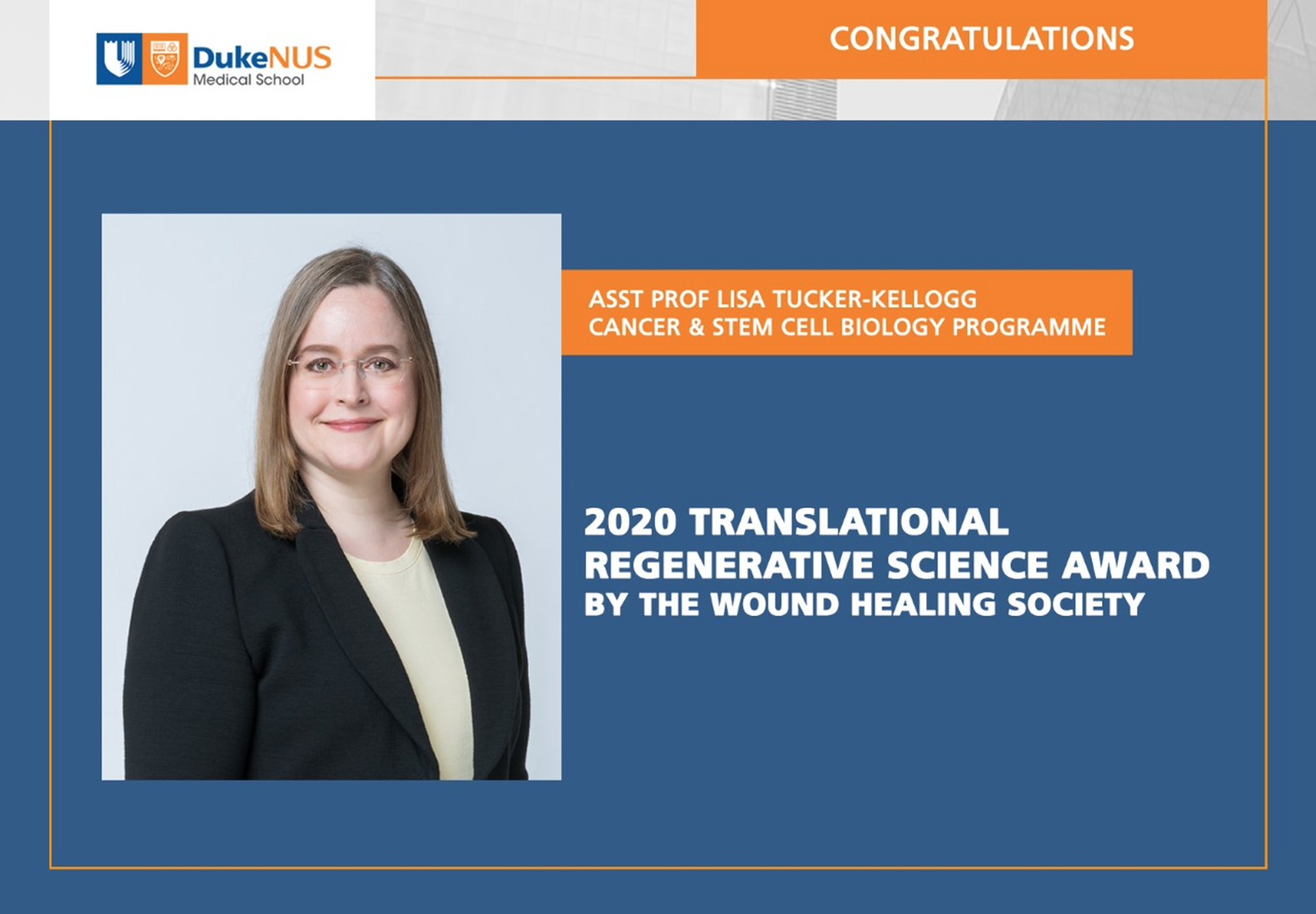Asst. Prof. Lisa Tucker-Kellogg wins 2020 Translational Regenerative ...