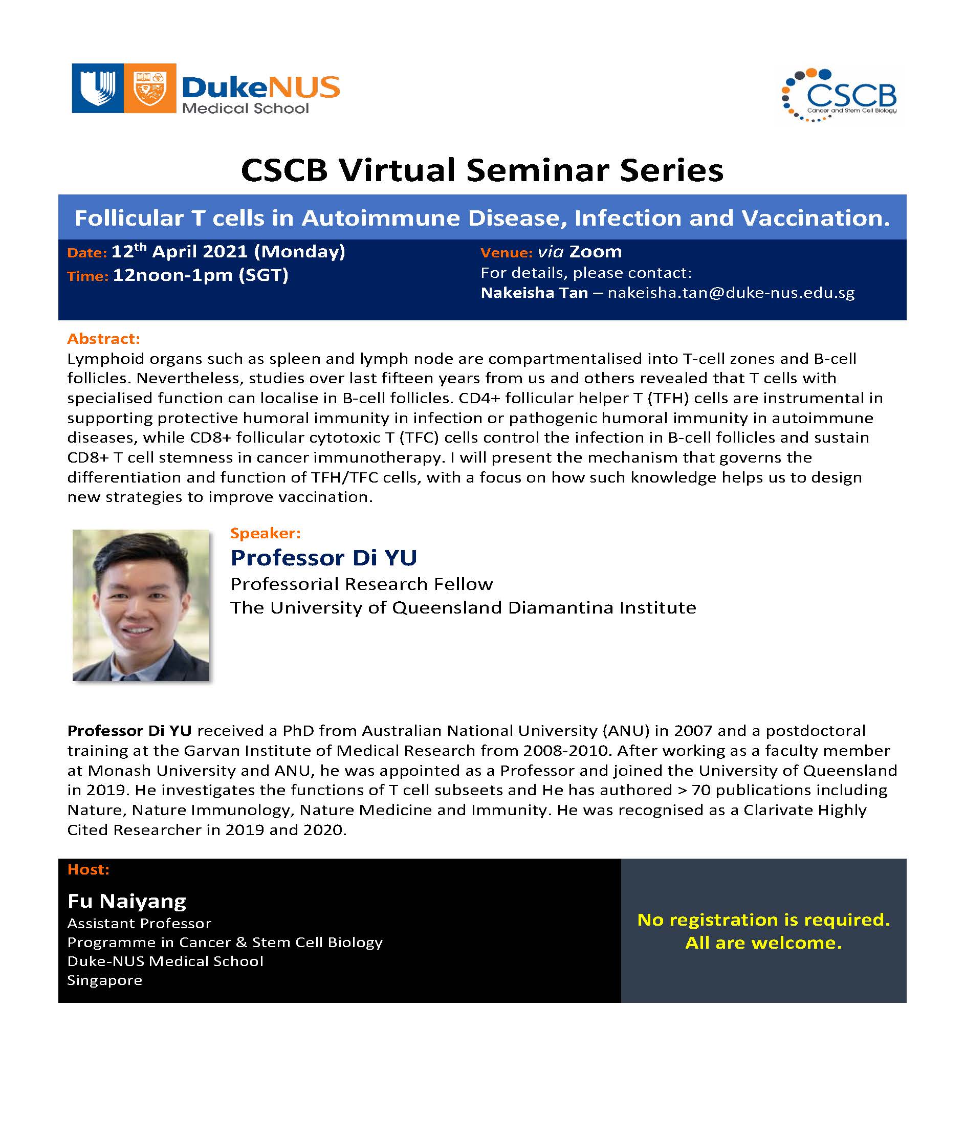 Noon Seminar: Di Yu - Follicular T cells in Autoimmune Disease ...