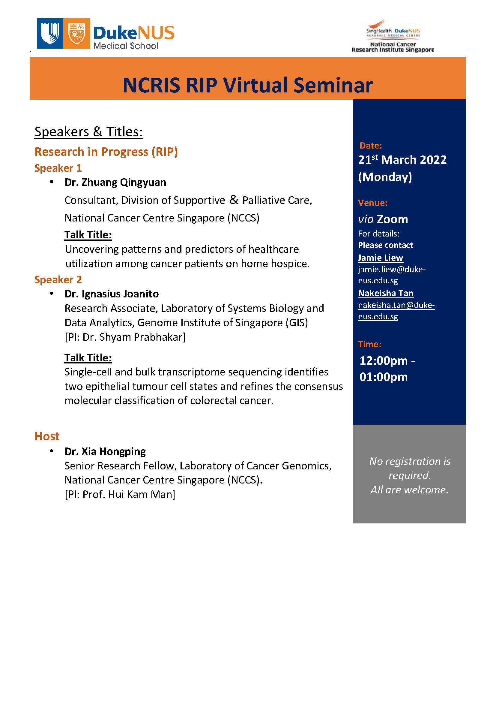 NCRIS Research in Progress (RIP) Meeting on 21 March 2022 (Mon) @12pm, Virtual Seminar via Zoom